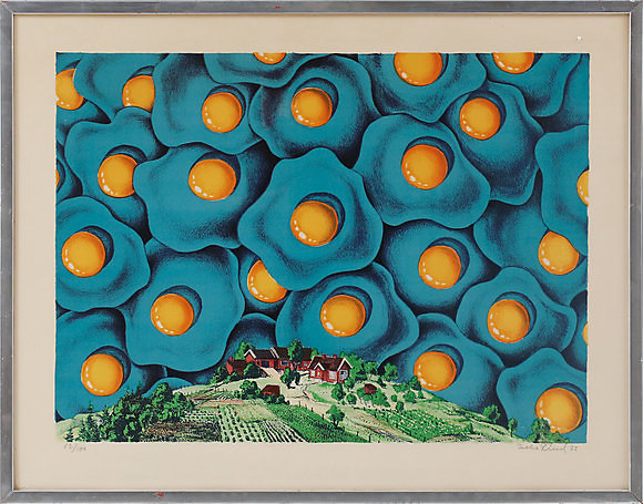 FOLKE LIND. Fried eggs. Color lithograph, signed and numbered 82/100 ...