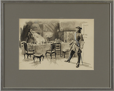 VICKE ANDREN. Watercolor and ink, 2 pcs, monogram signed. Art ...