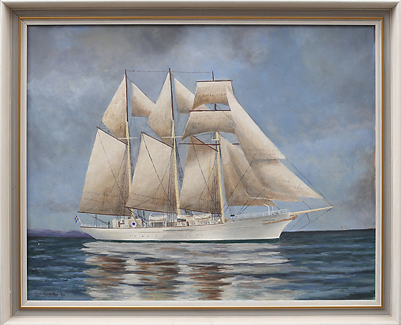 ARNE MELANDER. Oil on canvas, maring painting "Flying Clipper", signed ...