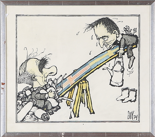 EWERT KARLSSON. Joke drawing, Olof Palme & Trygve Bratteli. Art ...