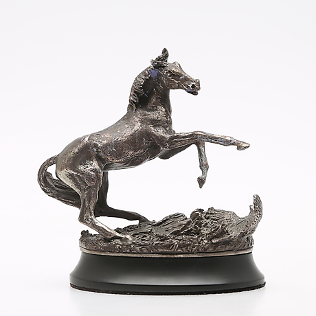 SCULPTURE, after Geoffrey Snell, "Startled yearling", silver with base ...