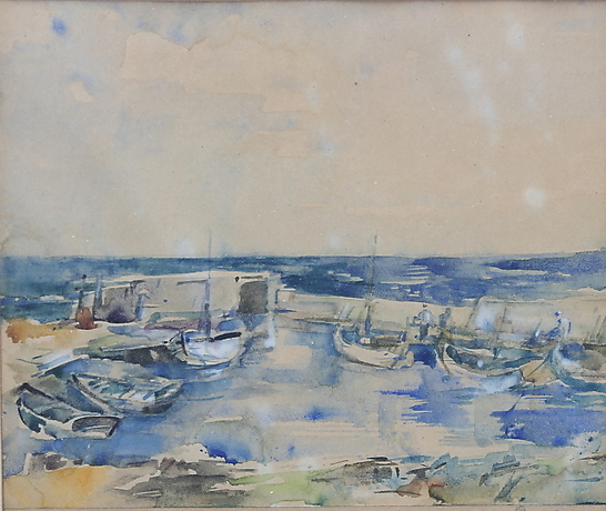HUGO CARLBERG. "Melsted harbor Bornholm", watercolour, signed. Art ...