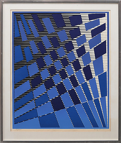 TORSTEN ESBJÖRNSSON. Color lithograph, composition in blue, signed and ...