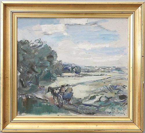 HUGO CARLBERG. Horse and carriage in landscape. Oil on Board, signed ...