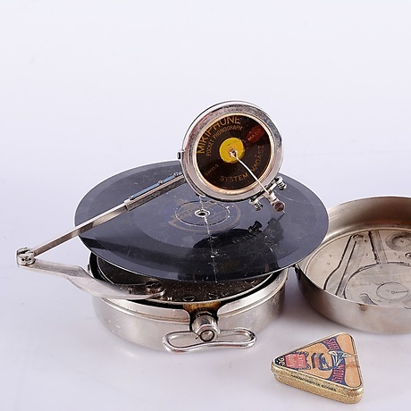 POCKET PHONOGRAPH, 1920s/30s, Mikiphone, System Vadász, stainless steel ...