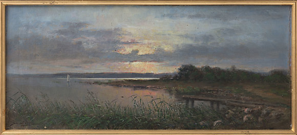 SEVERIN NILSSON. dusk over lake, oil on cardboard, sign. Art ...