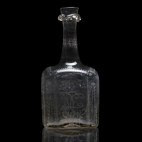 FLASKA, glas, möjligen Skånska glasbruket, 1700-tal. Glas - Övrigt ...