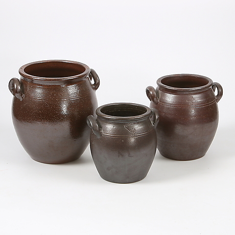 POTS, 3 pcs, Höganäs, 1900s. Ceramics & Porcelain - European - Auctionet