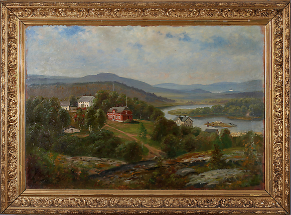 AUGUST JANSSON. View of farm, oil on Board, signed A, Jansson, dated 05 ...