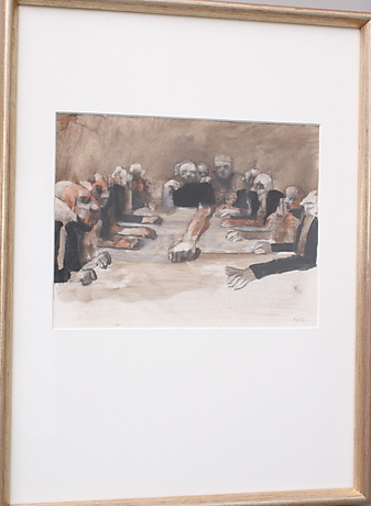 ROJ FRIBERG. painting, pencil / watercolor, signed Rf.92, Rådslaget ...