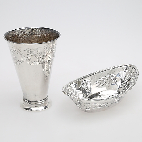BREAD DISH AND CUP, silver, Moritz Stumpf & Sohn, Danzig, around 1910 ...