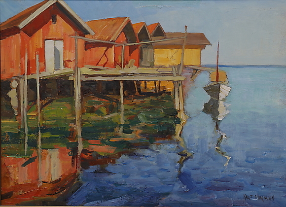 KNUT NORMAN. Oil on Board, "Fiskeby" signed. Art - Paintings - Auctionet