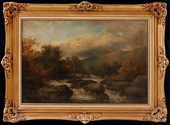 GEORGE HENRY JENKINS. Mountain landscape with figure, oil on canvas ...