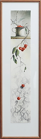 NILS ERIK JOHANSSON. Motive with with cherry. Color lithograph signed ...