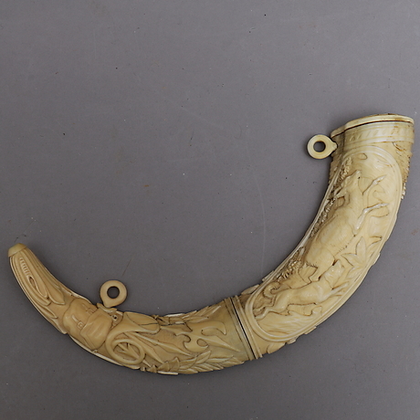 POWDERHORN, ivory, probably Austria/Hungary, mid-19th century. Weapons ...