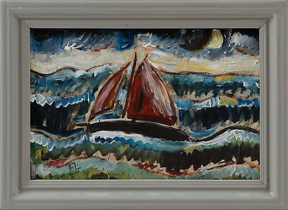 FRANS LARSSON. Segelbåt, blandteknik på papper, signerad. Konst - Måleri - Auctionet