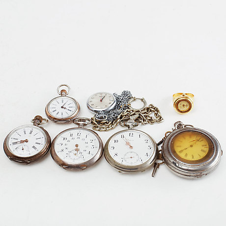 POCKET WATCH, 6 pcs and RING WITH WATCH. Clocks & Watches - Pocket ...
