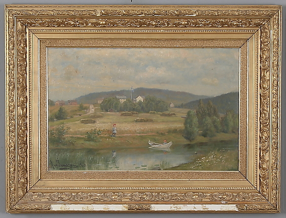 AUGUST JANSSON. Näs gård Anundsjö, Ångermanland, olja på duk, signerad ...