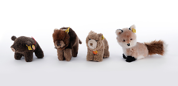 STEIFF. Group of 4 animals. Bear, buffalo, fox and wild boar. Germany ...