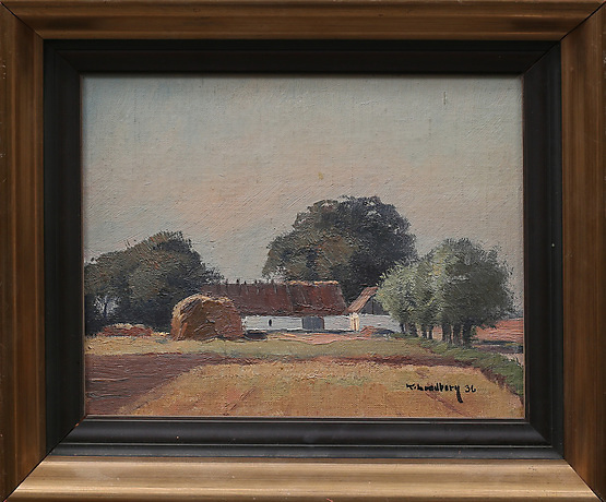 KARL LUNDBORG. Bondgård på söderslätt, olja på pannå, signerad K ...