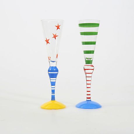 ANNE NILSSON. Snapsglas, glas, "Clown", 2 stycken, handmålad dekor ...