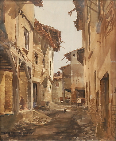 CEFERINO OLIVÉ. Gata i en by. Konst - Teckningar - Auctionet