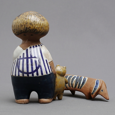LISA LARSON. Figuriner, 2 st, stengods, "Tax" ur Lilla Zoo samt "Malin ...