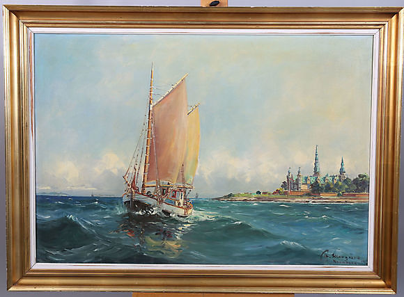 VILHELM THEODOR SKOVGAARD. Oil on canvas, Marine scene, signed Th ...