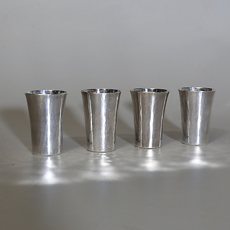 SNAPSGLAS, silver, 4st, signerad "Löfman", MGAB, 1989. Silver & Metall ...