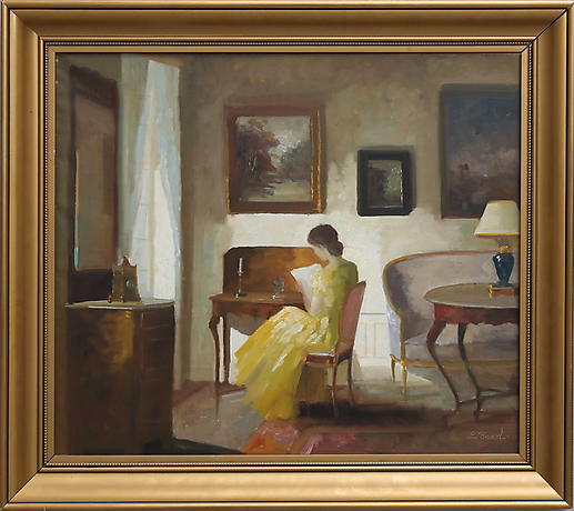 EDITH GEERT, interior with reading woman, oil on canvas. Art ...