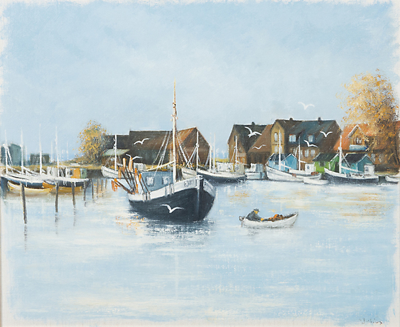 CARL JULIUS. "Råå hamn", oil on canvas, signed C. Julius. Art ...