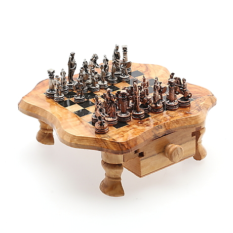 SCHACKSPEL, trä, patinerad metall, 19/2000-talet. Leksaker - Auctionet