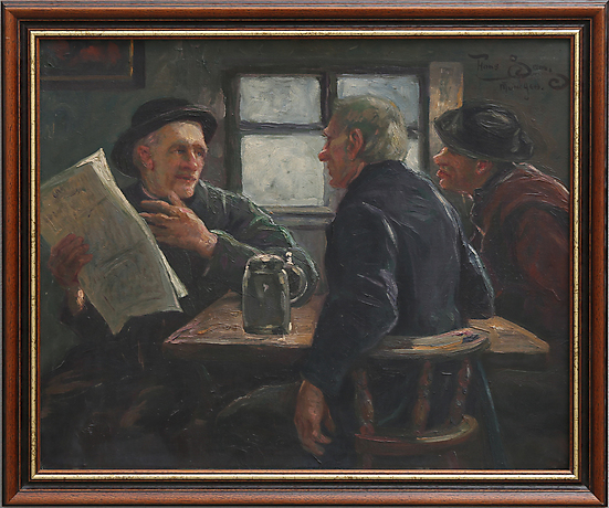 HANS SAM, INTERIÖR MED FIGURER, OMKRING ÅR 1900. Konst - Måleri - Auctionet