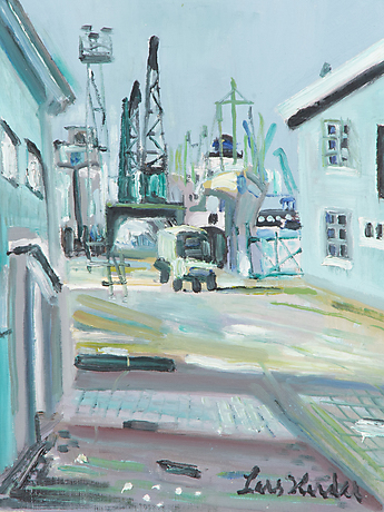 LARS HERDER. The harbor of Helsingborg, oil on canvas, signed. Art - Paintings - Auctionet