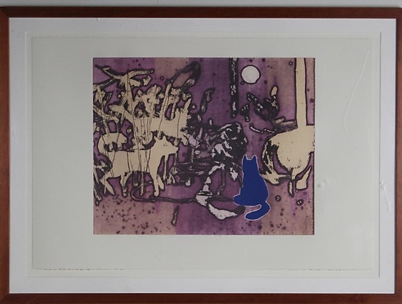 ERNST BILLGREN. Komposition med blå katt, etsning, "ur samlingen 15 ...