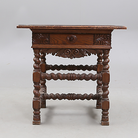 TABLE with drawer in the edge, oak, baroque style, end of the 19th ...
