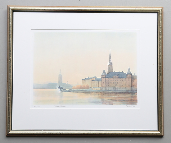 CARIN ADLER. "Riddarfjörður". Color lithograph. Signed and numbered 61/ ...