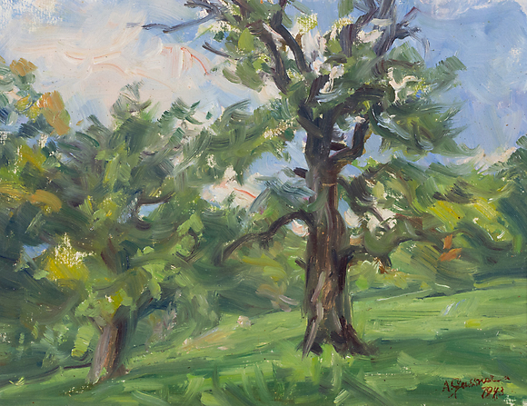 ALICE GASSNER. "Ekar från Djurgården", olja på pannå, signerad 1943 ...