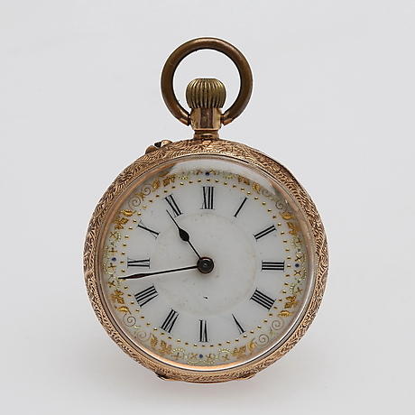 POCKET WATCH, 14k gold, with engraved decoration, enamel dial. Clocks ...