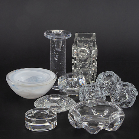 BOWLS, CANDLES, M. M., 10 parts, glass, incl. a. Kosta Boda and ...