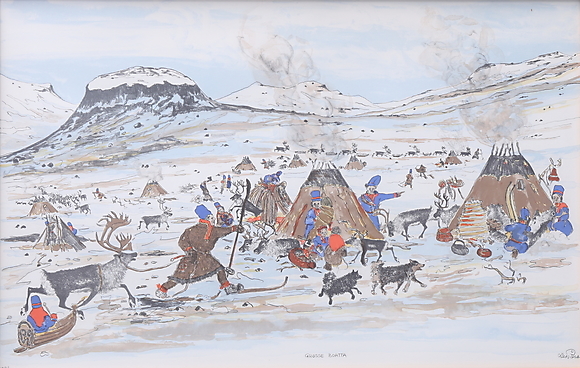 LARS PIRAK. "Guosse Boatta", färglitografi, signerad och numrerad 138/ ...