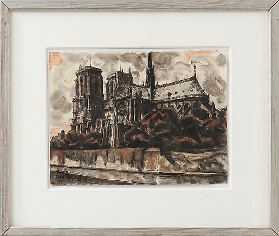 JEAN RIGAUD. Notre Dame, mixed media, signed and dated 49. Art ...
