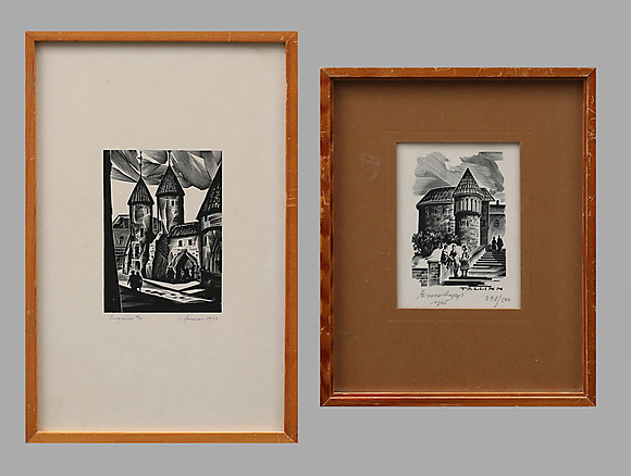 LEOPOLD ENNOSAAR and ESKO LEPP, Motif from Tallinn, 2 pcs, woodcut ...