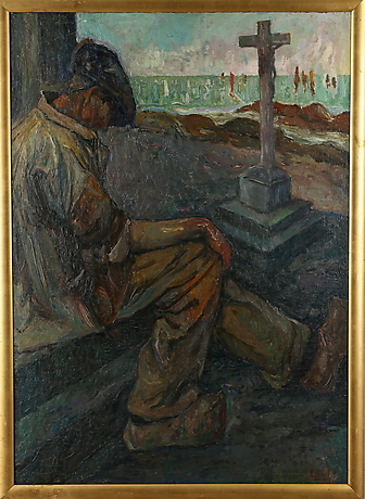 EMIL ZOIR. Seated man facing cross, oil on canvas, signed, dated 1912 ...