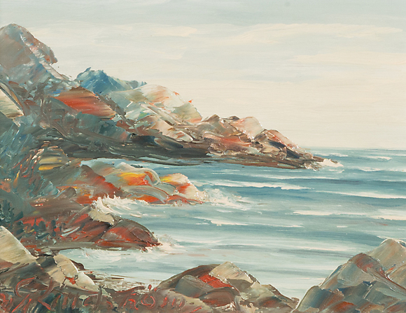 PER GUNNAR LINDSTRÖM. Coastal scene, oil on Board, signed PG Lindstrom ...