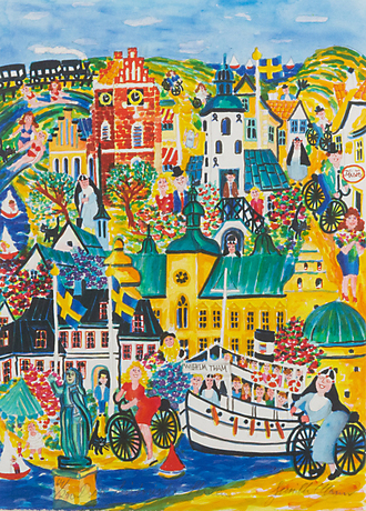 GUNILLA MANN. "The historic city", color lithograph, signed. Art ...