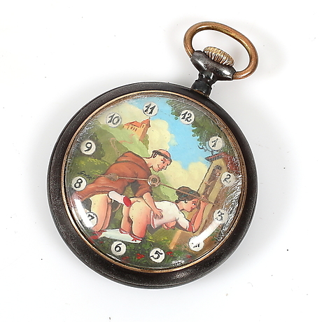 POCKET WATCH, painting with moving erotic scene, 20th century. Clocks ...