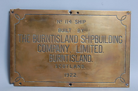 SIGN, Marked "The Burntisland Shipbuilding, Scotland 1922 ...