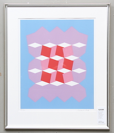 WILHELM WIK. Composition with cubes in pink, white, purple and red ...