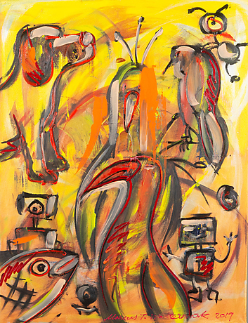 MARCUS WALTERMARK. "Animals and robots", oil on canvas, signed. Art ...